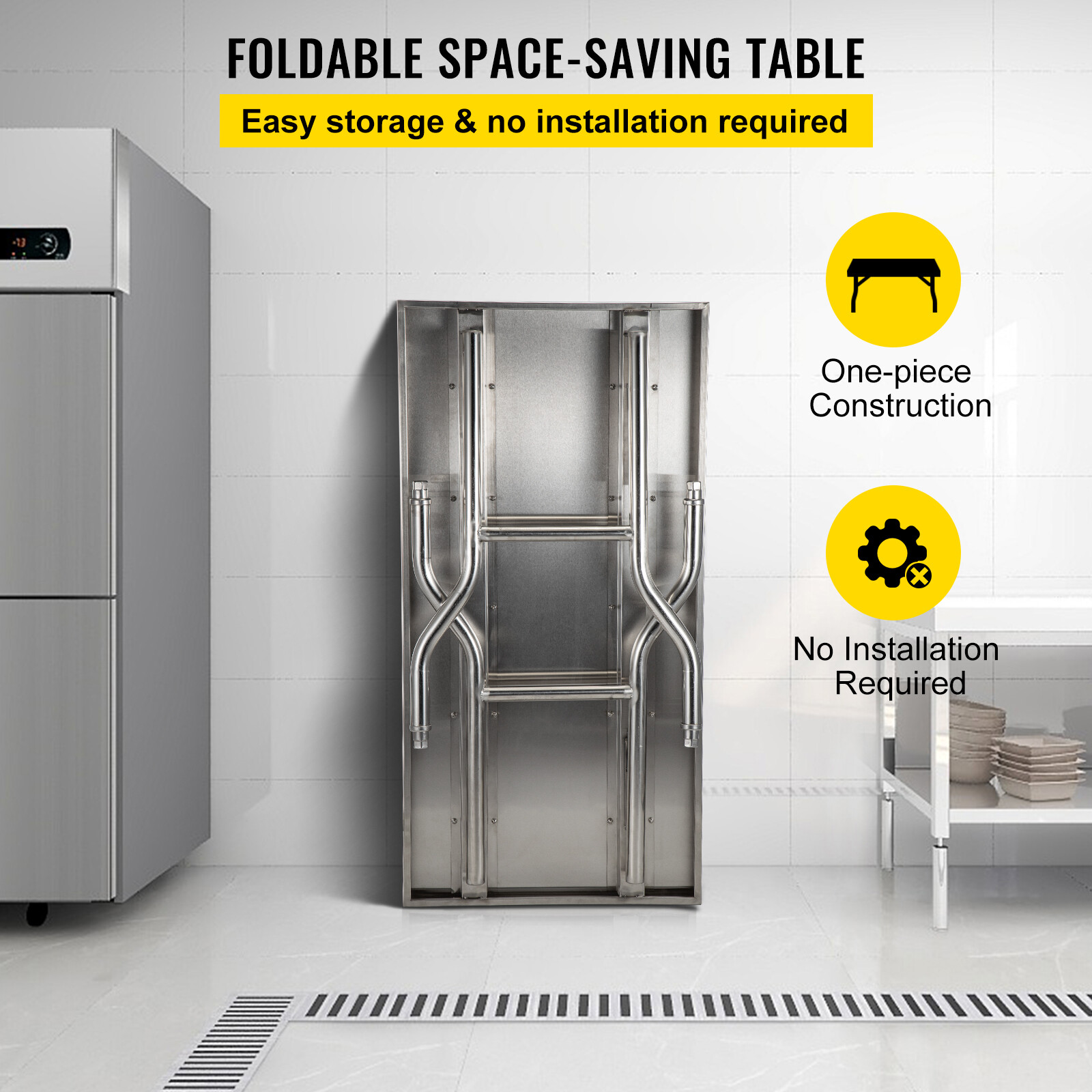 VEVOR Commercial Stainless Steel Work Table 48 x 24 Inch Folding Prep ...