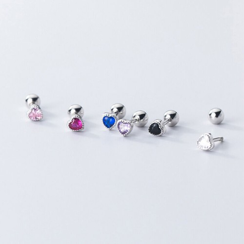 Women Girls Sterling Silver Cute Heart CZ Stud Earrings A4335 | eBay ...