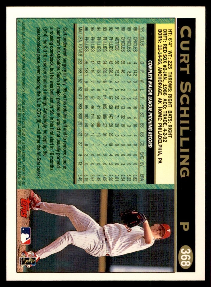 1997 Topps Baseball Card Curt Schilling Philadelphia Phillies #368 | eBay