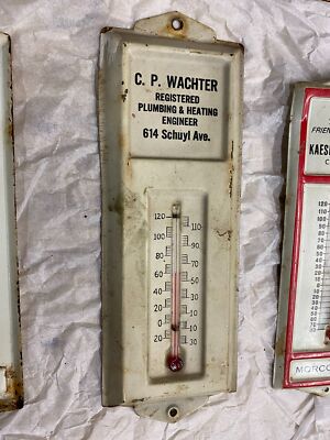 Vtg Thermometer C P Wachter plumbing Tin Sign Adverting Schuyl ave nj ...