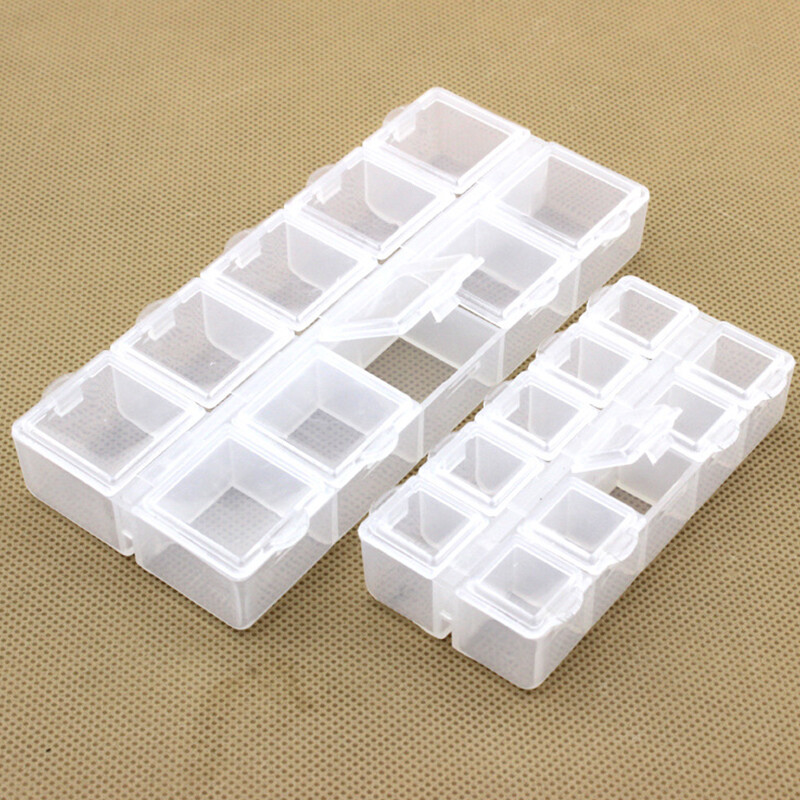 10 Grid Plastic Rectangular Compartment Storage Box Earrings Jewelry ...