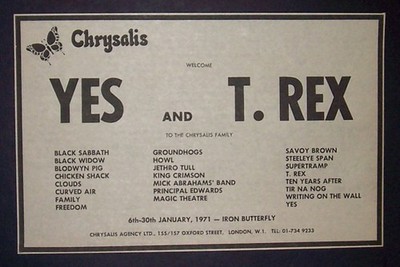 Yes T. Rex Black Sabbath Jethro Tull More Chrysalis Records 1970 Poster ...