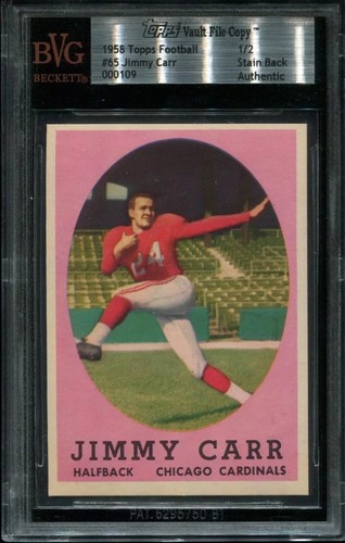 1958 Topps Football Card 65 Jimmy Carr Topps Vault File Copy COA 1-2 ...