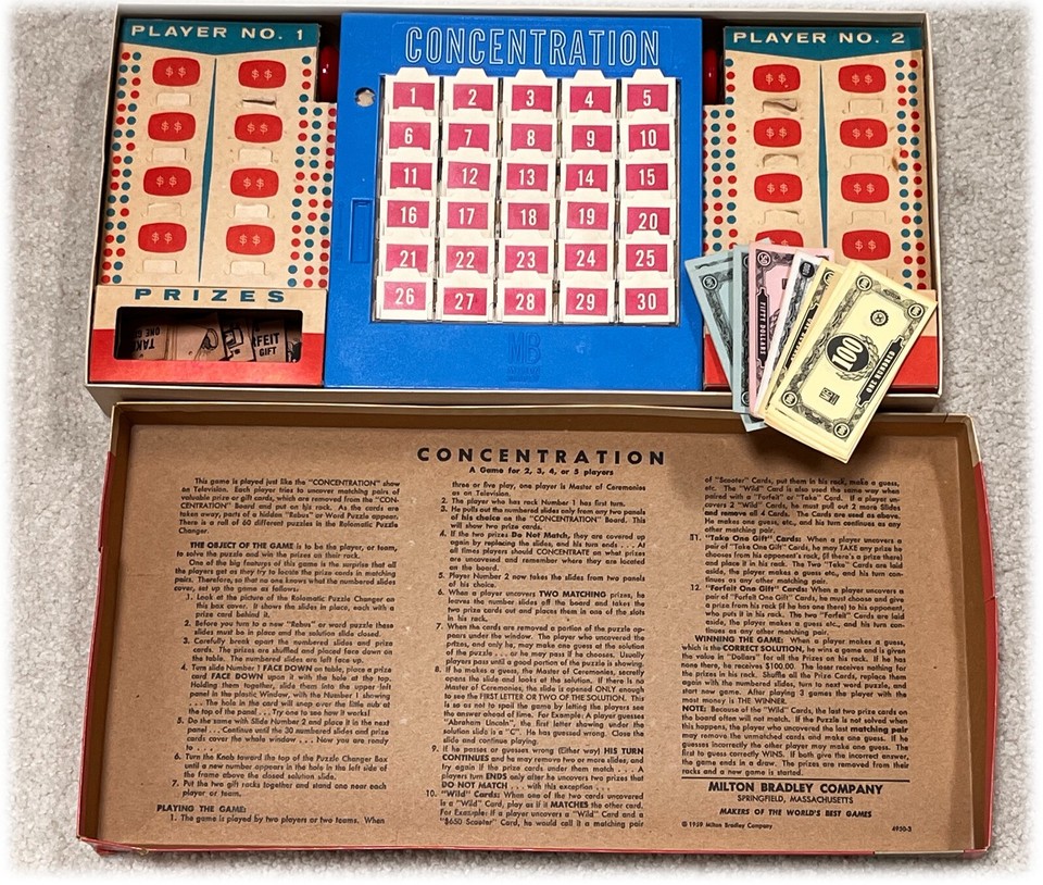 Vintage 1963 Concentration Board Game 6th Edition, Milton Bradley #4950 ...