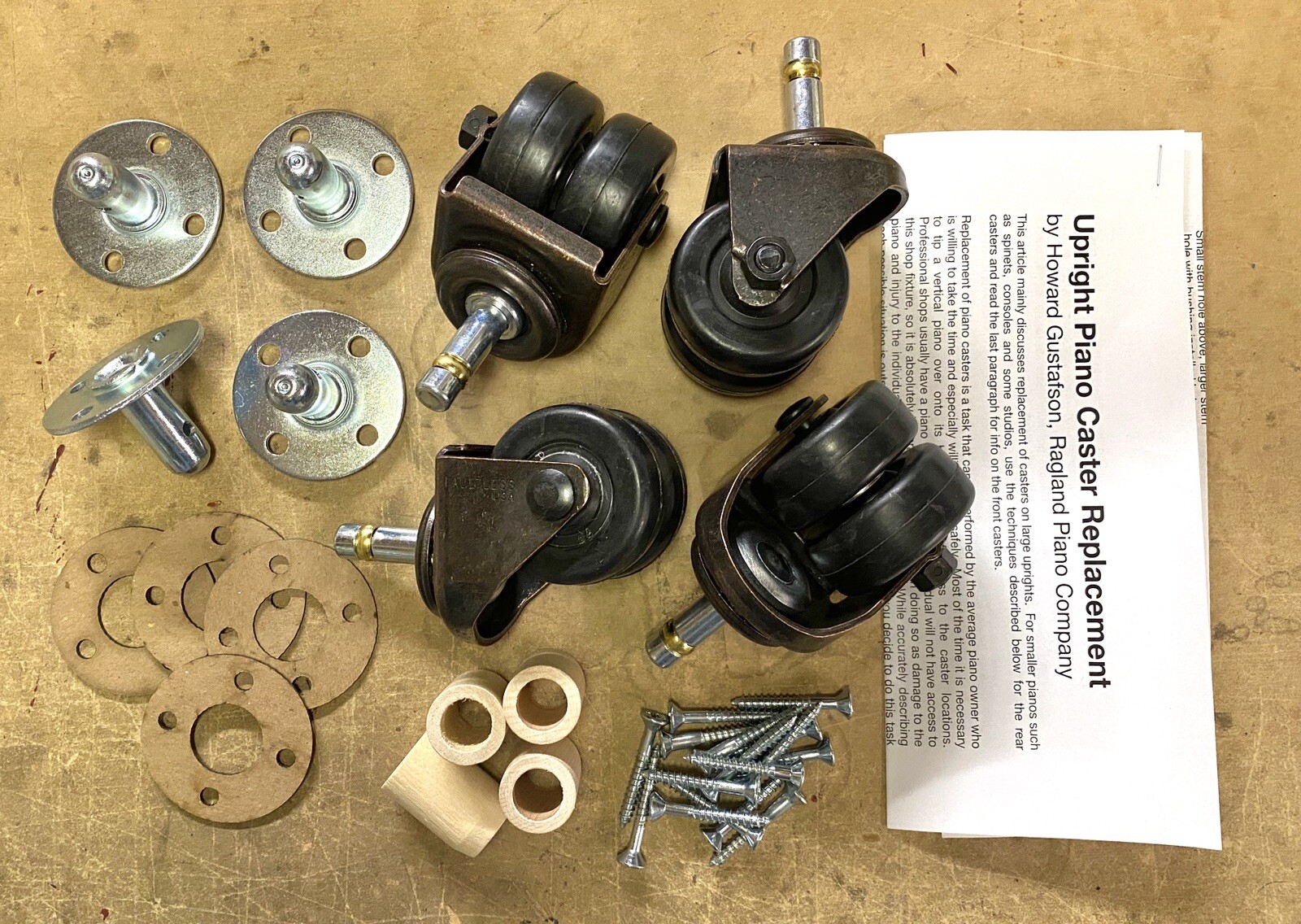 Double/Dual Rubber Wheels Caster Kit For Upright Pianos - 4 Casters ...