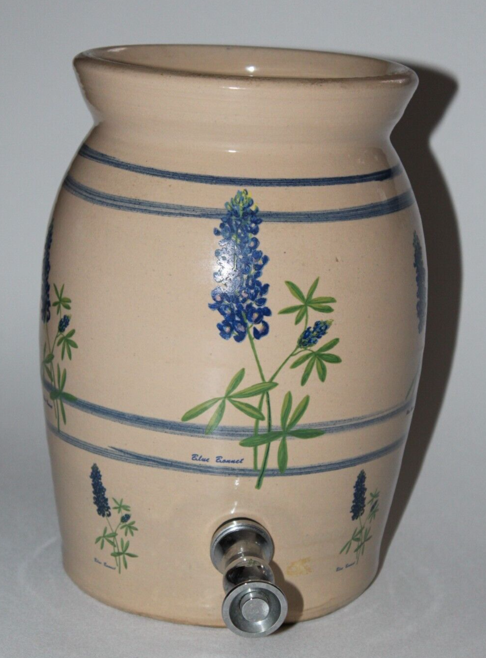 VTG! Marshall Pottery Blue Bonnet 1 Gal Jug Crock Water Cooler w ...
