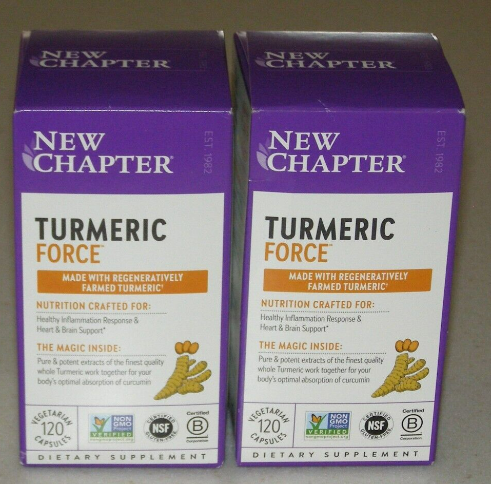 2 NEW CHAPTER TURMERIC FORCE 120 CAPSULES EACH DIETARY SUPPLEMENT EXP ...