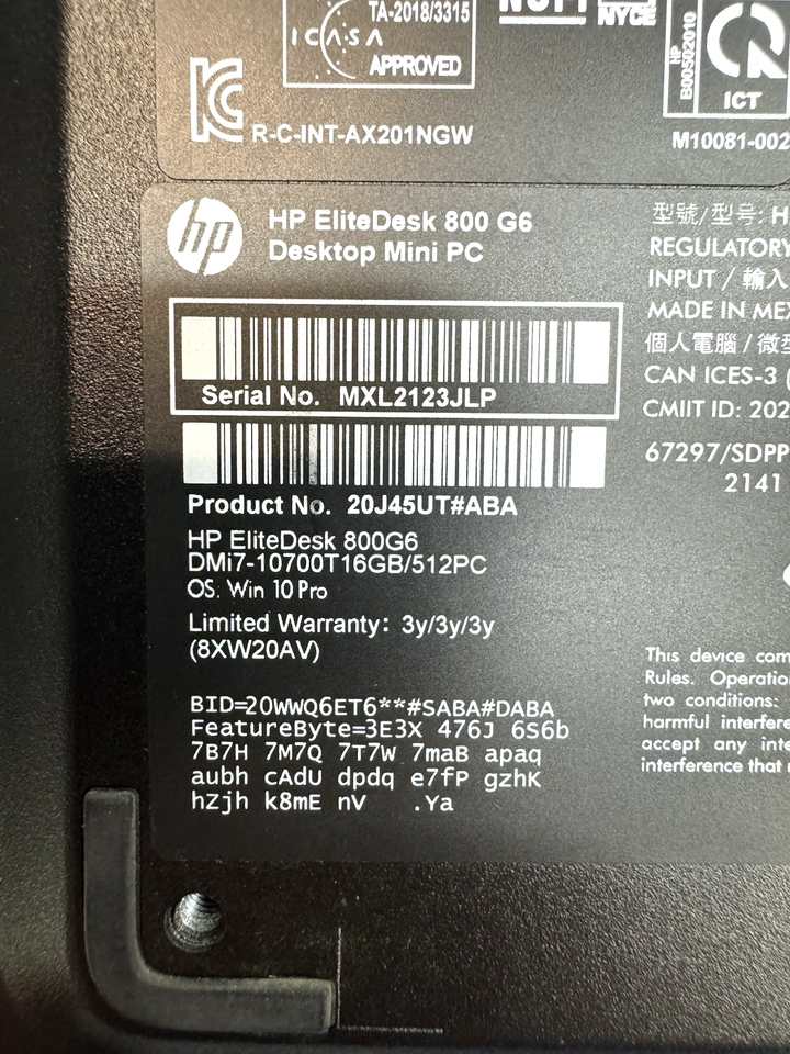 HP EliteDesk 800 G6 Mini PC Computer, Intel Core i7-10700T 2.00GHz ...