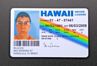 McLovin SUPERBAD Plastic ID Card. Film Novelty Prop Fake Driving ...