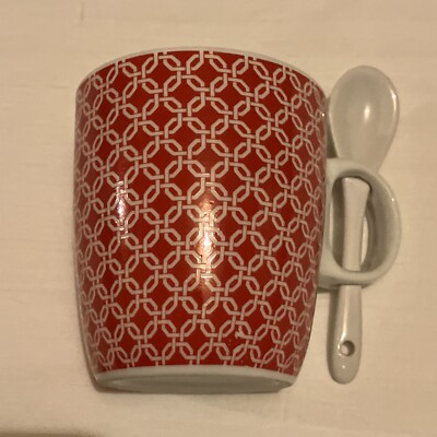 Soho Loft Red and White Patterned Tea Mug With Spoon 5oz | eBay