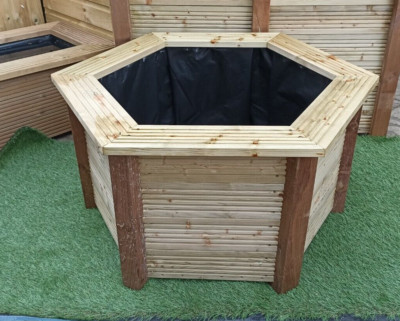 Raised Garden Pond Large Hexagonal Wooden Water Feature 105x98x54 cm ...