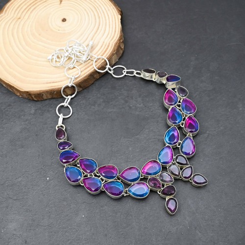 Bi-Color Tourmaline Amethyst 925 Sterling Silver Jewelry Necklace 18 ...