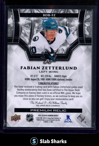 2024 UD BLACK DIAMOND #BDB-FZ FABIAN ZETTERLUND RELIC PATCH /50 | eBay