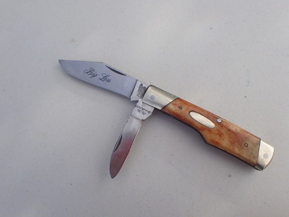 RARE FROST CUTLERY POCKET KNIFE BIG LOU BONE HANDLE 2 BLADE JAPAN ...