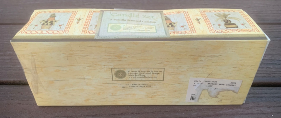 NEW- Art in Motion 3-Piece VANILLA Scented Candle Set, British West ...