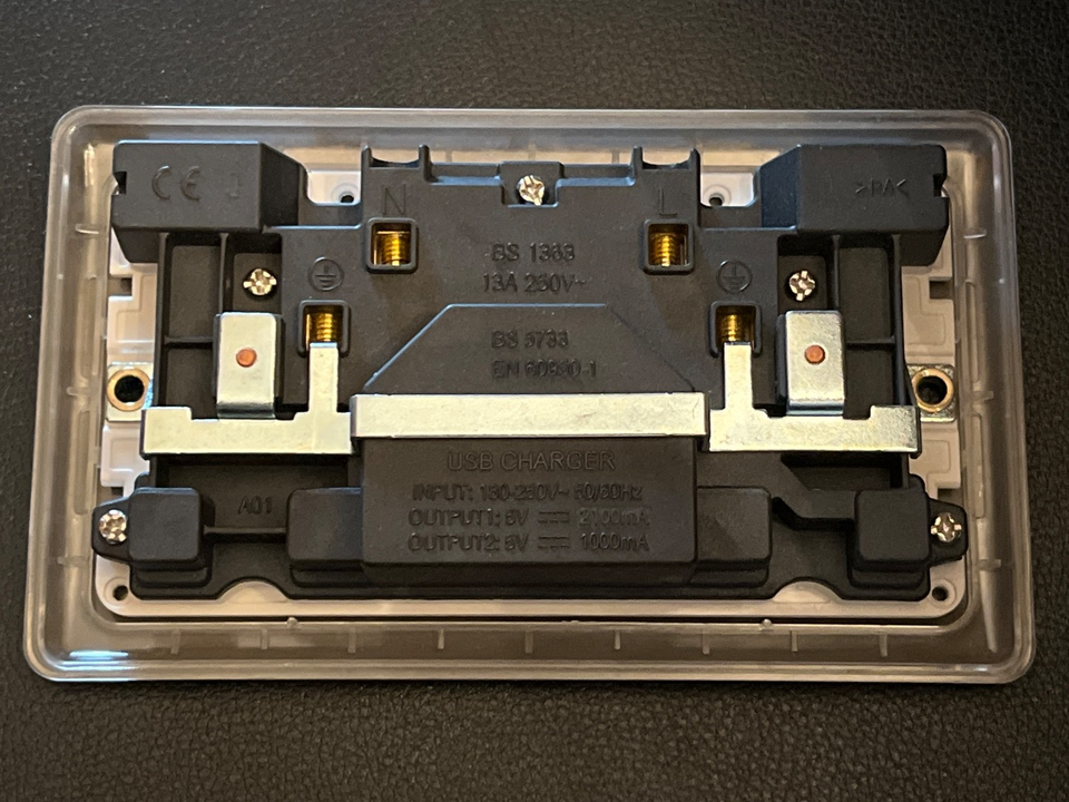 Bushed Stainless Double Wall Plug Socket with UBS 2 Gang Round Edge ...