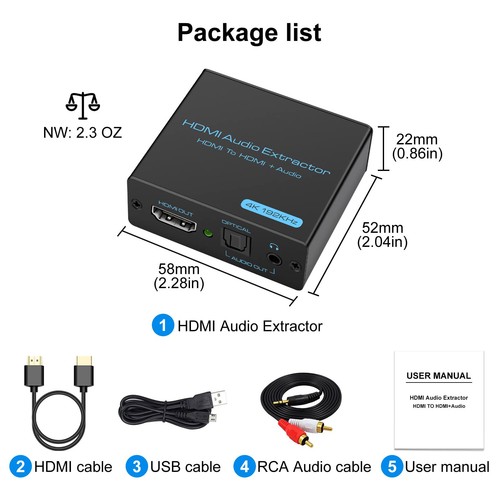 HDMI Audio Extractor 4K HDMI to Optical 3.5mm AUX Audio Adapter ...