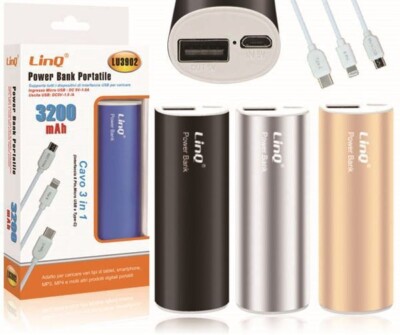 x Power Bank Portatile LinQ LU3902 3200mAh Doppia USB Cavo 3 in 1 Vari ...