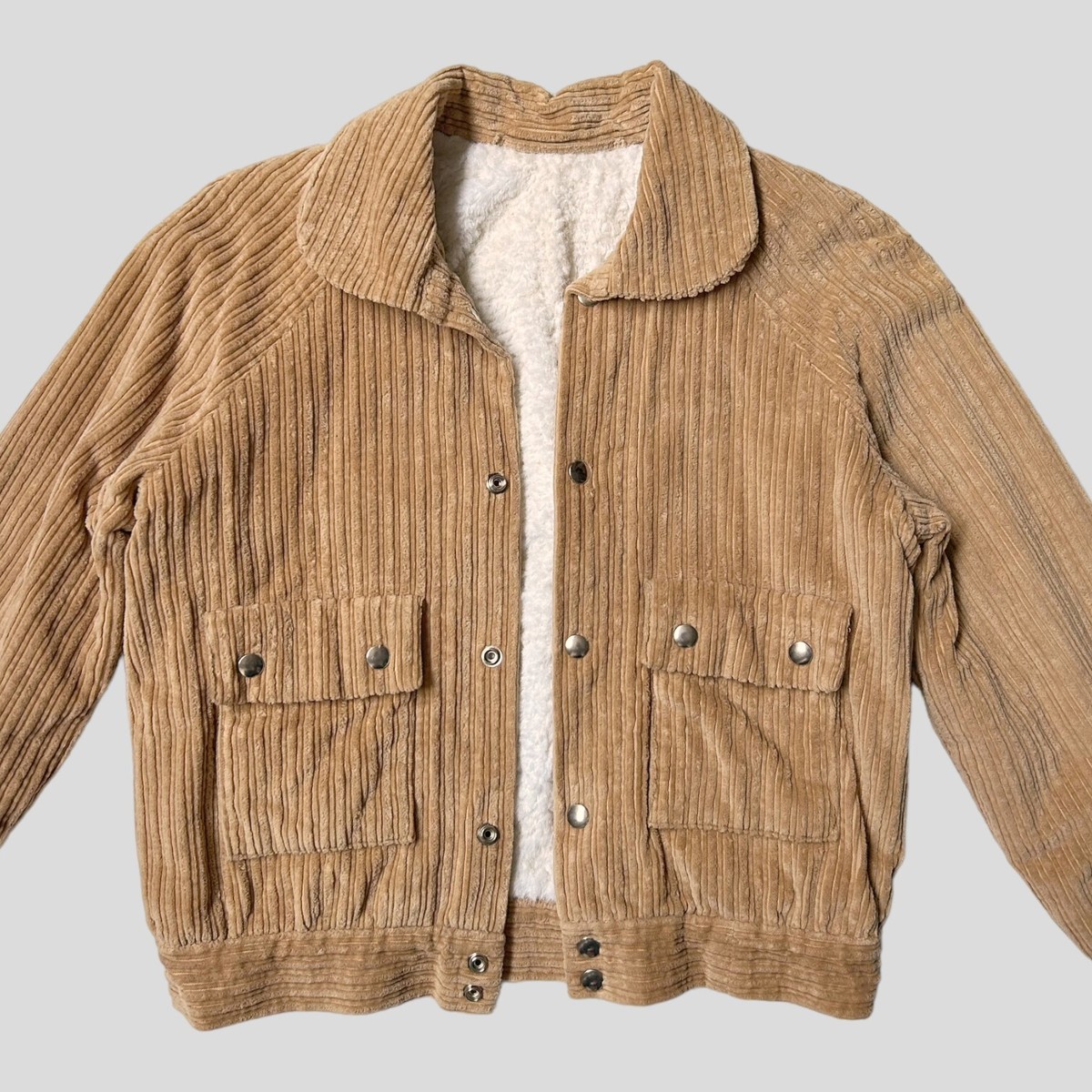 70s Vintage Corduroy Bomber Jacket Tan Lined Snap Button 70s Vintage Corduroy Bomber Jacket Tan Lined Snap Button