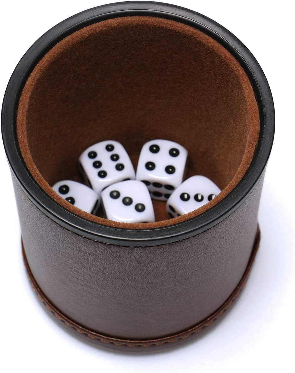 Leather Dice Cup Set Felt Lining Quiet Shaker with 5 Dot Dices for ...