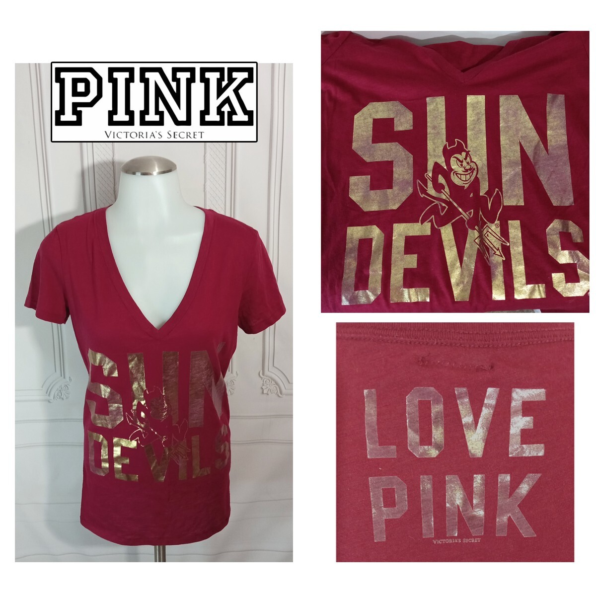 Victoria's Secret Pink Sun Devils ASU Burgundy Gold Letters Sz M | eBay