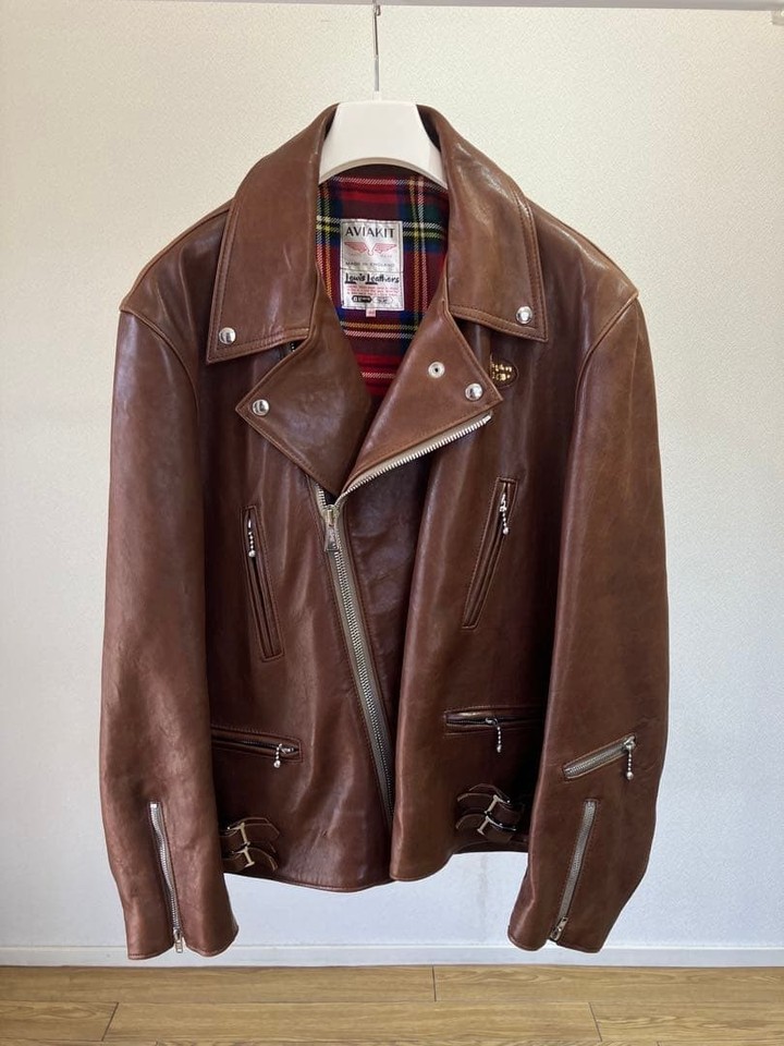 Lewis Leathers 391 Lightning sheep skin biker jacket Brown size 48 used ...