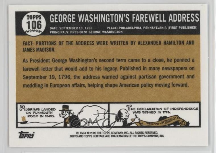 2009 Topps American Heritage George Washington 's farewell address #106 ...