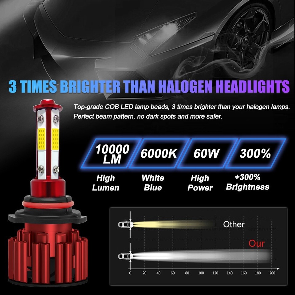 9005+H11 LED Headlight Super Bright Bulbs Kit 6500K White 330000LM High ...