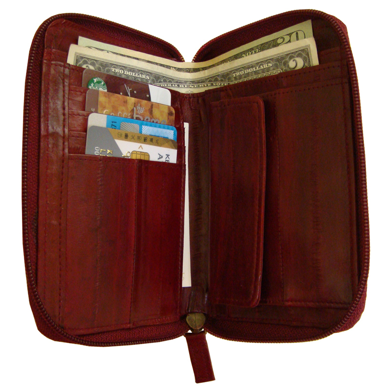 Genuine Eel Skin Leather Zipper Around Purse Wallet (medium-sized ...