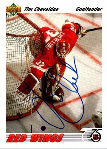 Tim Cheveldae Detroit Red Wings Hand Signed 1991-92 UD Hockey Card #129 ...