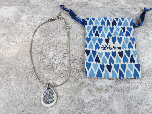 Brighton Shell Silver Pearl Dangle Necklace Jewelry with Pouch | eBay