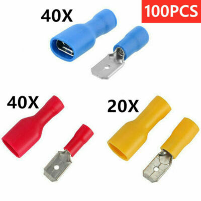 100Pcs Assorted Electrical Wire Connectors Insulated Spade Crimp ...