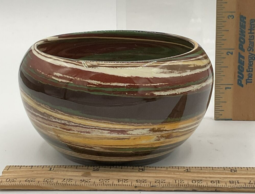 Desert Sands Pottery 2.5” Bowl Yellow Green Black Brown Swirl Evans ...