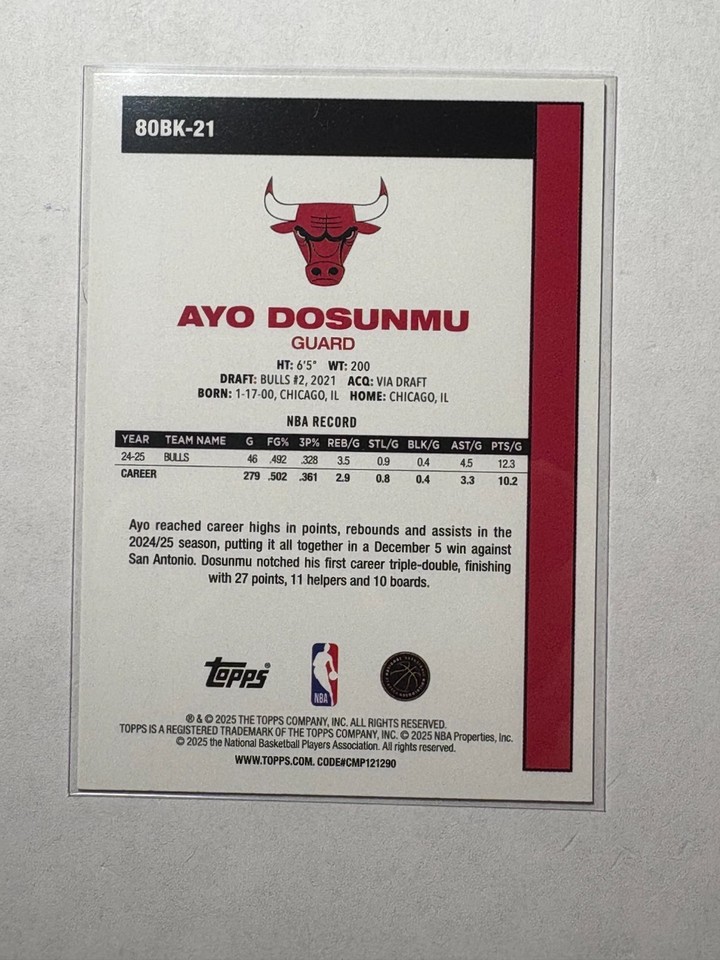Ayo Dosunmu 2025-26 Topps 45th Anniversary Foil Chicago Bulls | eBay