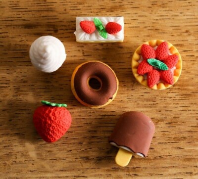 6 x Dessert Rubber Eraser Pudding Pie Novelty Party Bag Filler Gift 3D ...