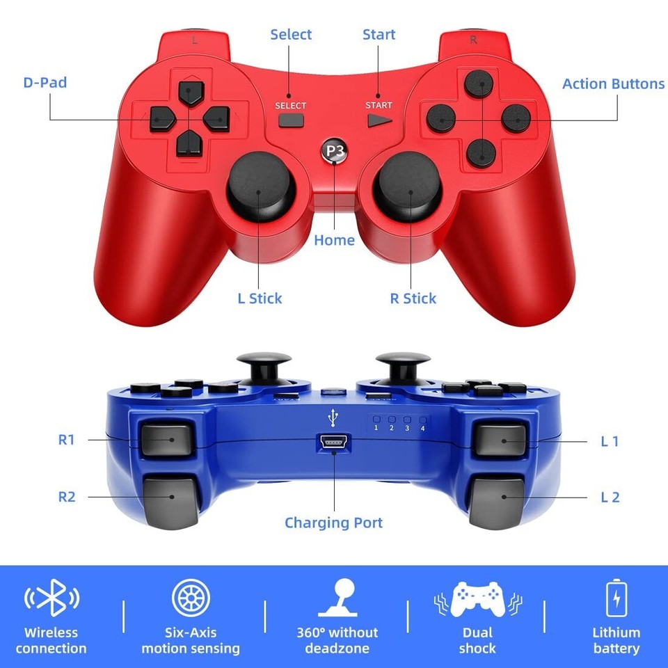 2x Black Wireless Bluetooth Video Game Controller Pad For PS3 ...