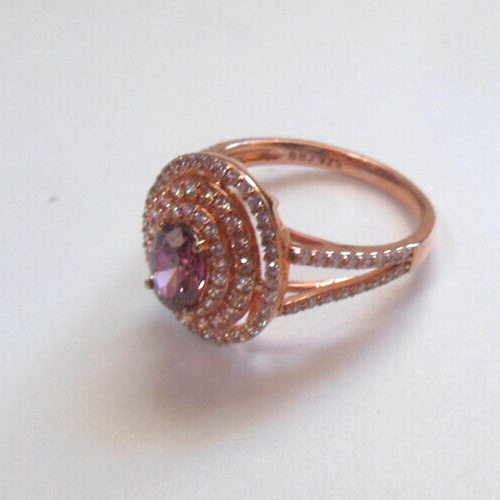 Signed BBJ 925 Rose Gold Vermeil Purple Colored Glass & CZ Ring Size 8 ...