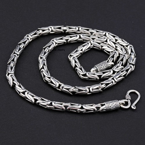 Pure S925 Sterling Silver Chain Men 7mm Byzantine Link Necklace 110 ...