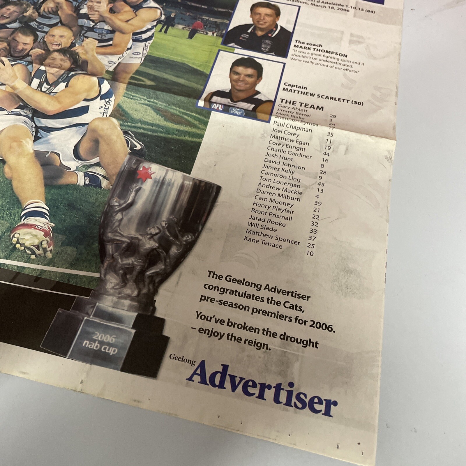 AFL VFL Newspaper Poster Geelong Cats Football 2006 NAB CUP TEAM PHOTO ...