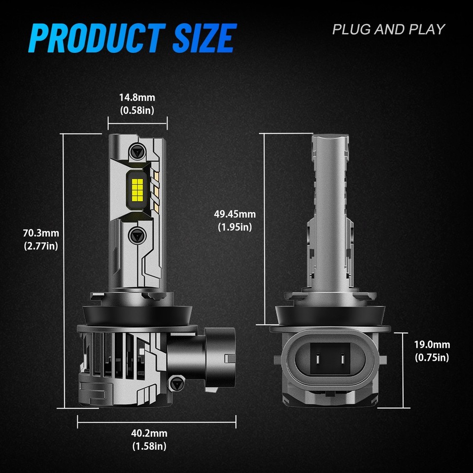 NOVSIGHT 2x H11 H8 H9 LED Headlight Globes 120W 30000LM H/L Fog Lamp ...