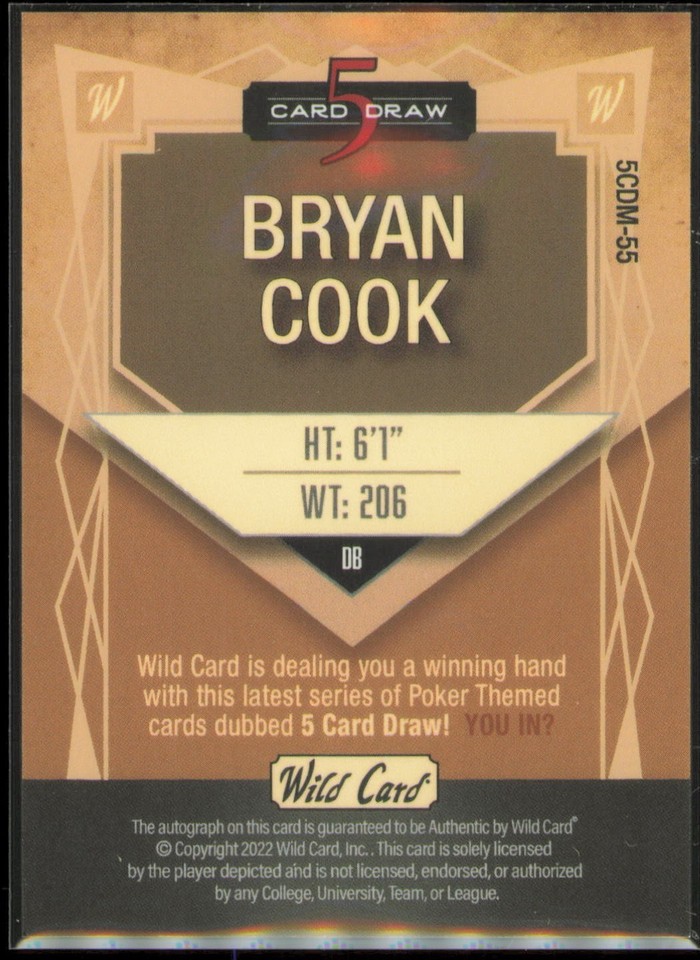 2022 Wild Card Bryan Cook NFL #5CDM-55 Auto 1/3 5 Card Draw | eBay
