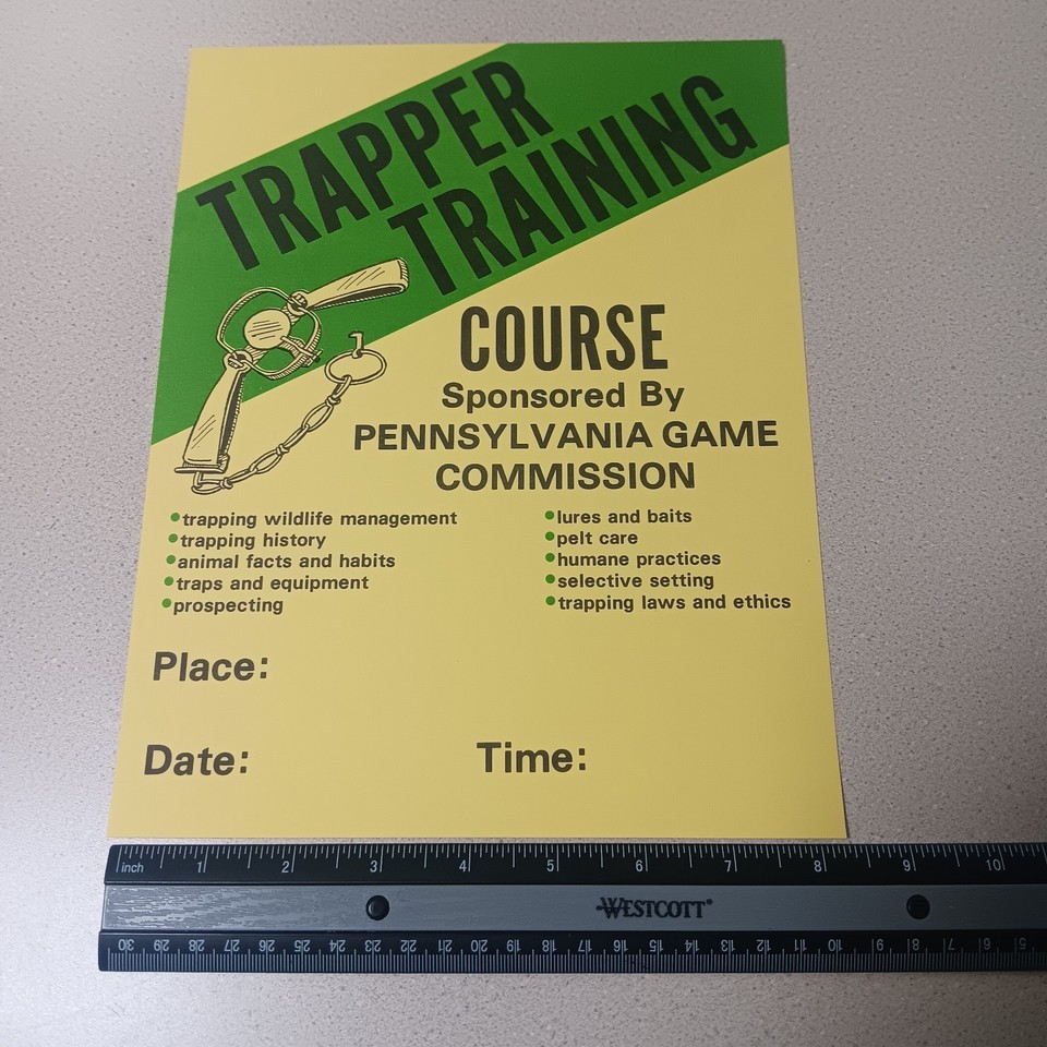 Pennsylvania Game Commission TRAPPER TRAINING Poster Sign Trapping ...