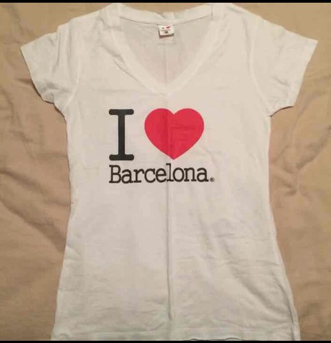 NWOT I Love (heart) Barcelona V-Neck White T-shirt Womens Medium ...