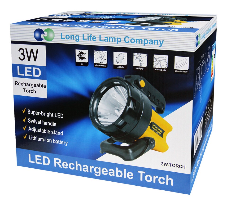 Rechargeable 3W LED Work Light Torch 3 Million Candle Power Spotlight ...