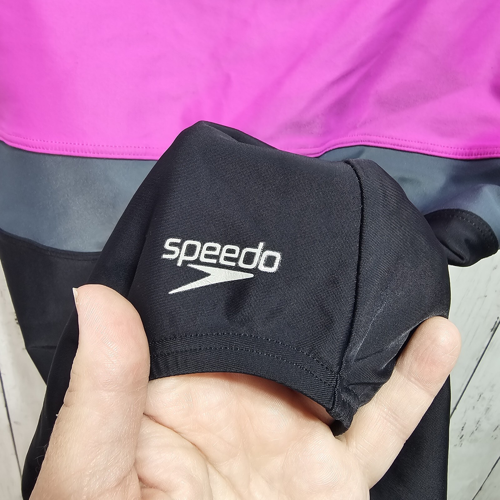 Speedo Women’s One Piece Swimsuit Colorblock Black Gray Pink Padded ...