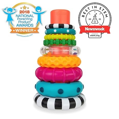 Different Sizes & Textures Chunky Colorful 9-pc Baby Stacking Rings Toy ...