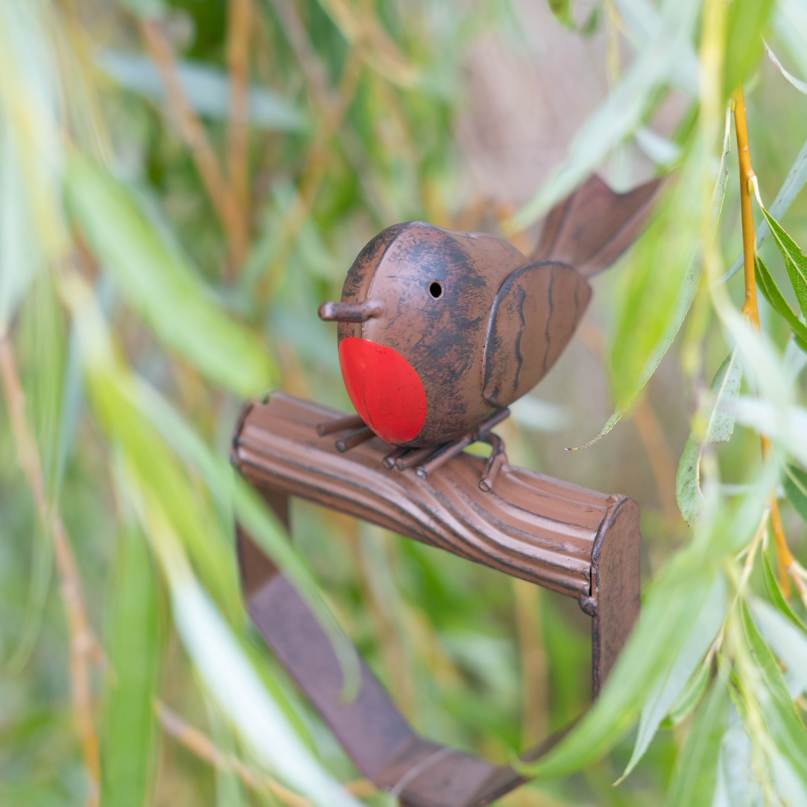 1.1m Robin on a Fork Garden Ornament Plant Stake - Rustic Brown Metal ...