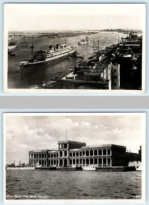 2 RPPC Postcards PORT SAID, EGYPT ~ Navy House & Northern Entrance Suez ...