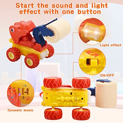Dinosaur Toy Construction Truck Toys, 4 Pack Monster Orange Red Cyan ...