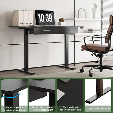 45" Office Electric Standing Desk with 2 Drawers Adjustable Height Desk ...